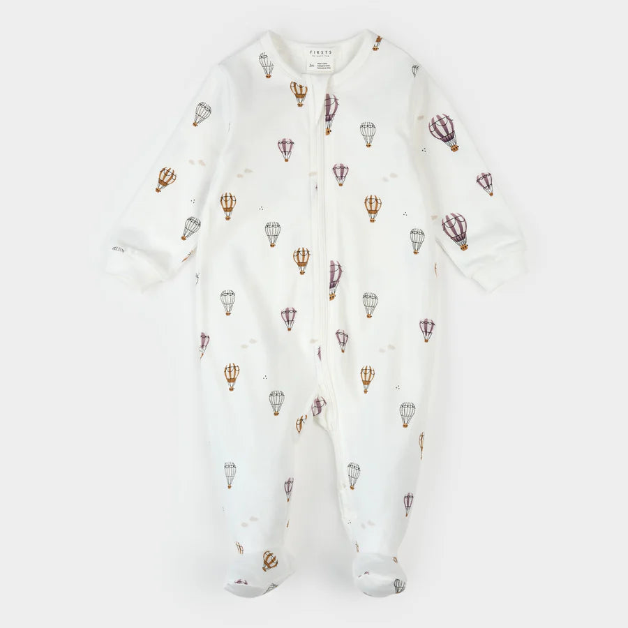 Hot Air Balloons Print on Off White Footed Sleeper – Humen Kind
